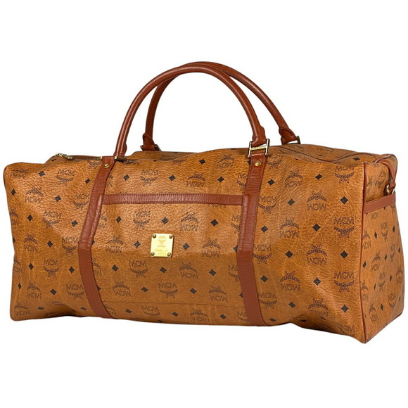 MCM | Bags | Mcm Logo Gram Boston Bag Visetos Leather Brown | Poshmark